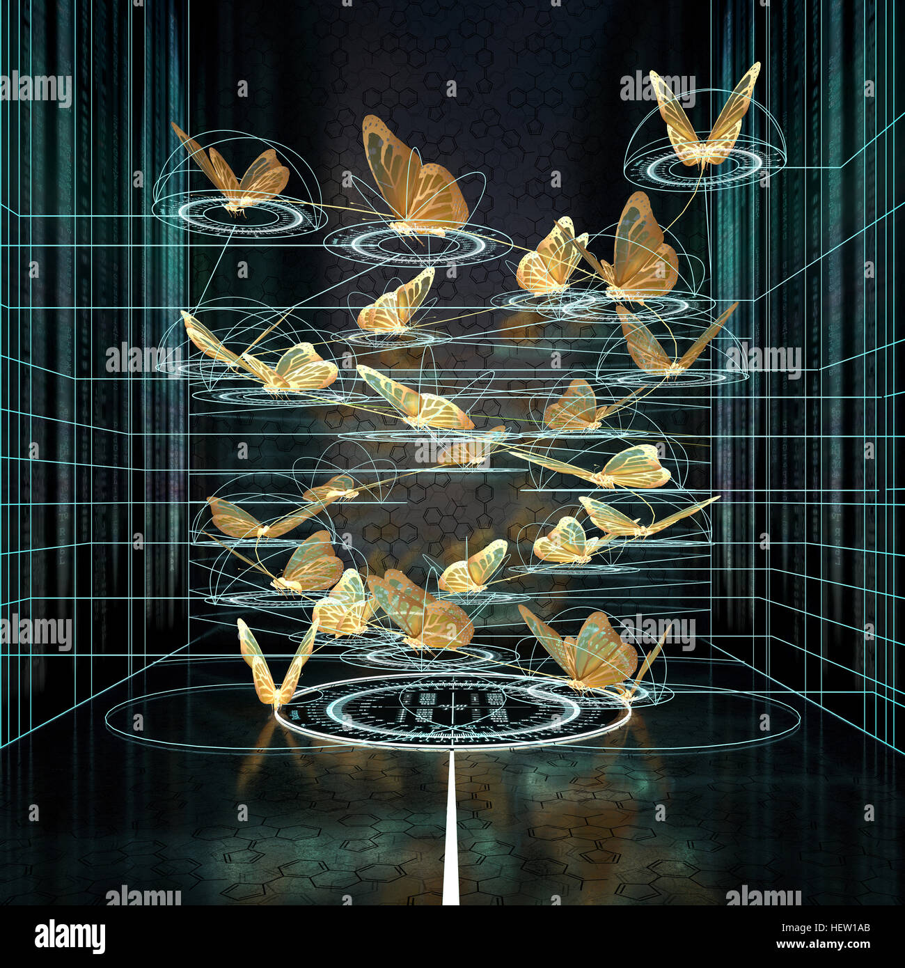 mathematical trajectory butterfly flight in dark. 3d rendering Stock ...