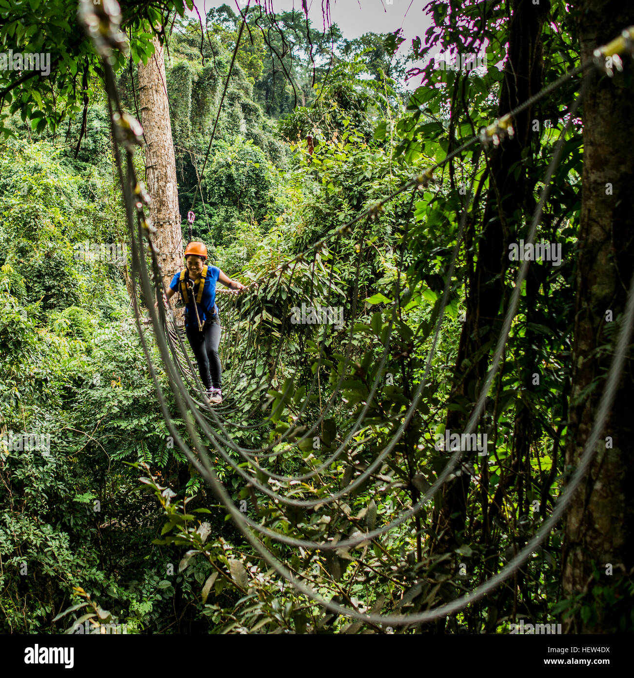 Crossing rope bridge hi-res stock photography and images - Alamy