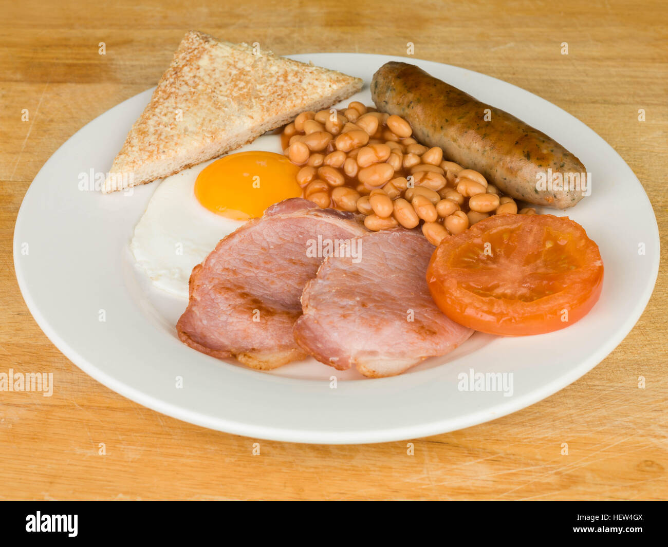 Full English Breakfast Bacon Egg Sausage Baked Beans and Tomato Served ...