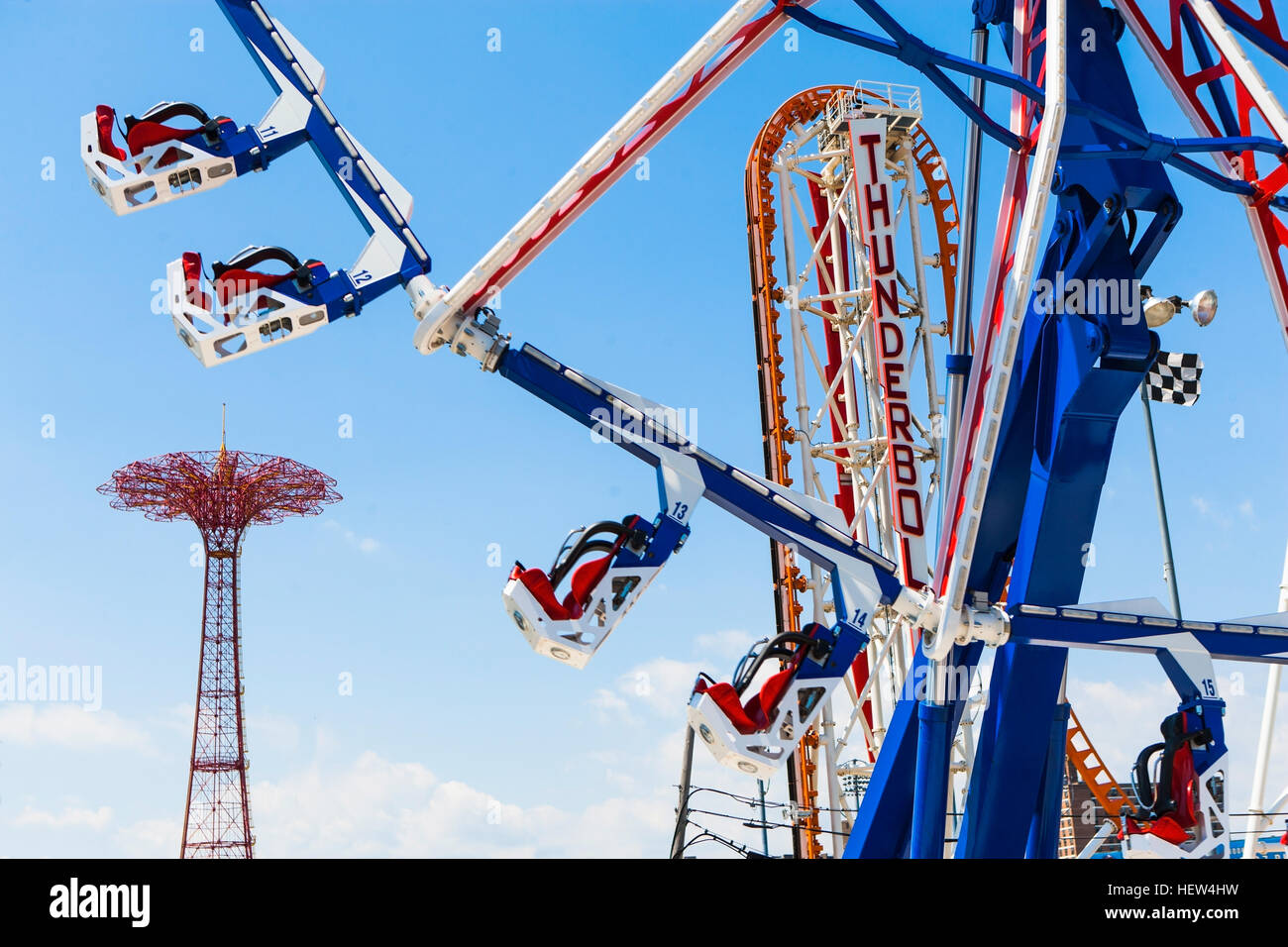 Low angle view of amusement park ride at Coney Island amusement park ...