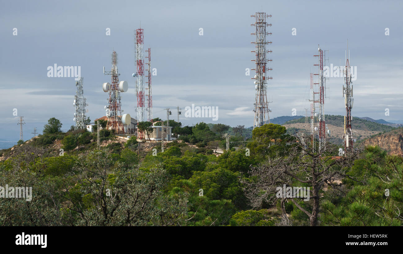 Communication towers on top of mountain Stock Photo - Alamy