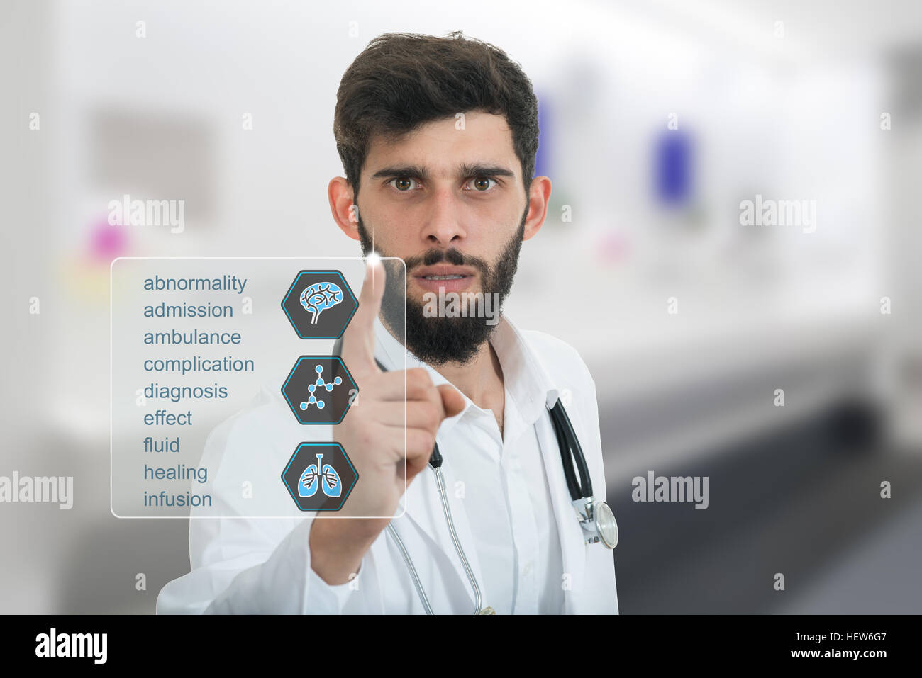A close-up portrait of a rude, frustrated, upset doctor isolated on a ...