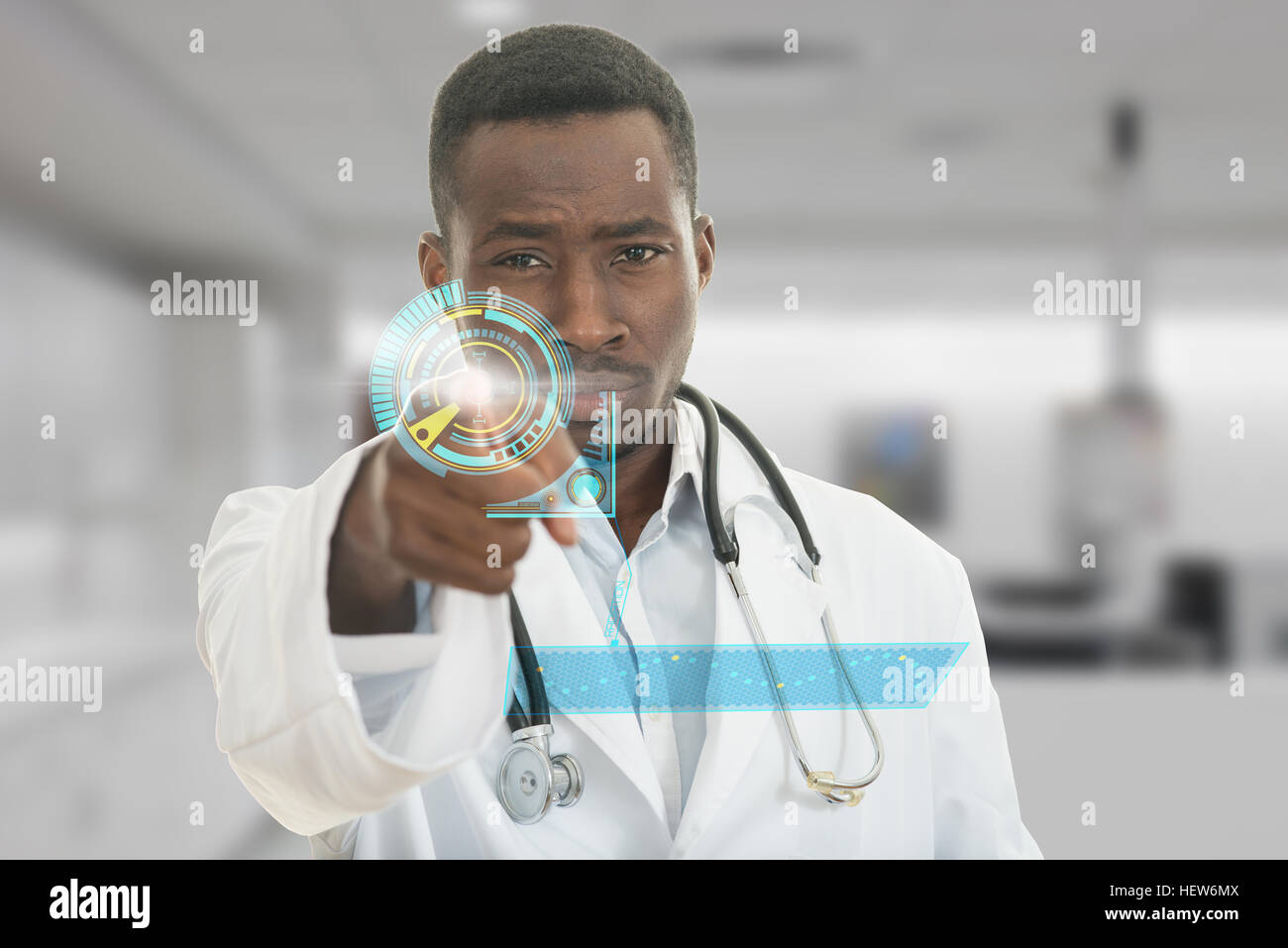 Angry african black male doctor pointing finger at you with stethoscope ...