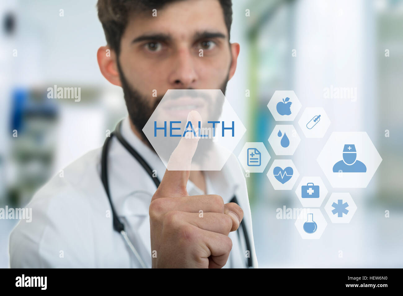 A close-up portrait of a rude, frustrated, upset doctor isolated on a ...