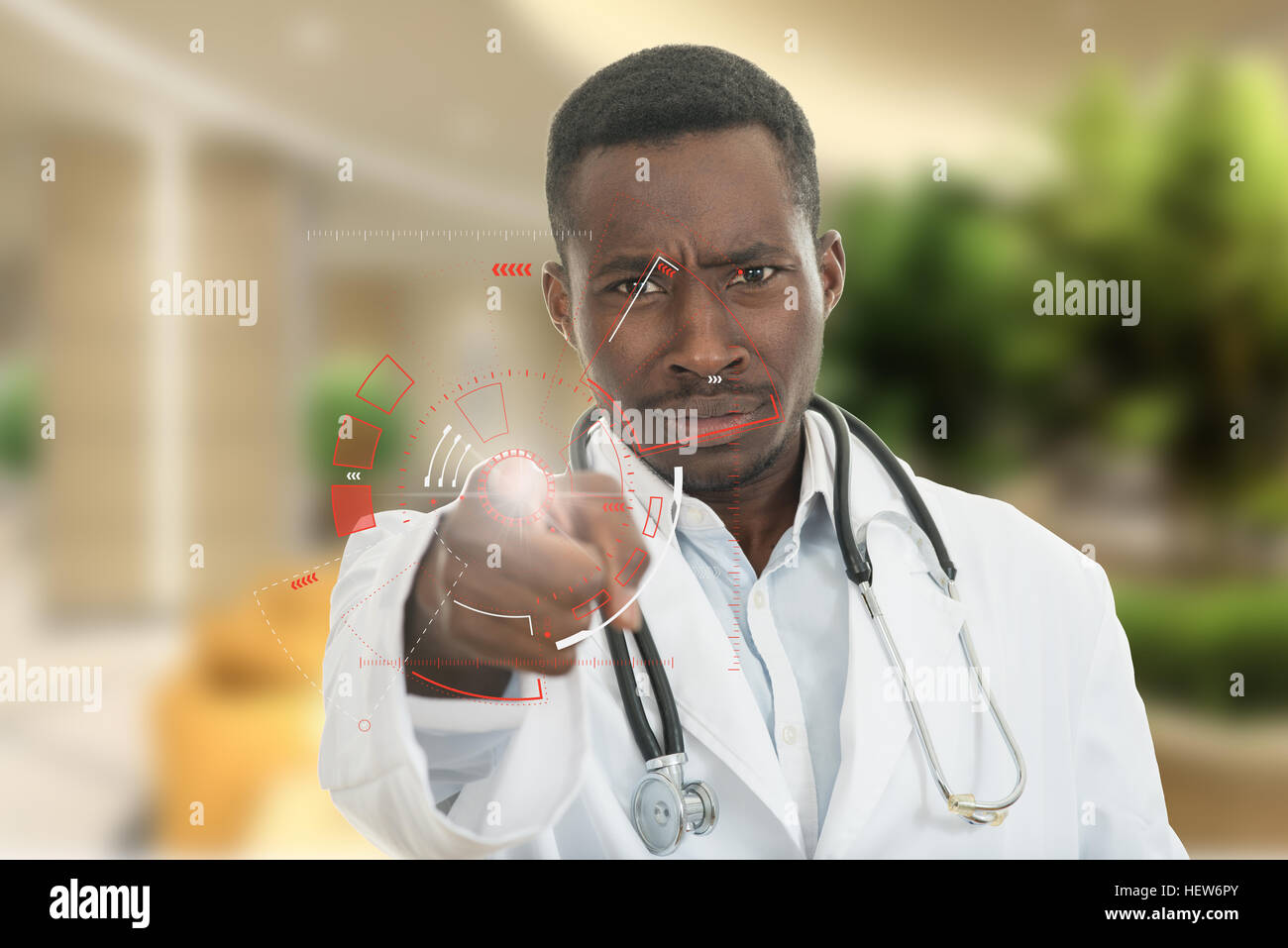 Angry african black male doctor pointing finger at you with stethoscope ...