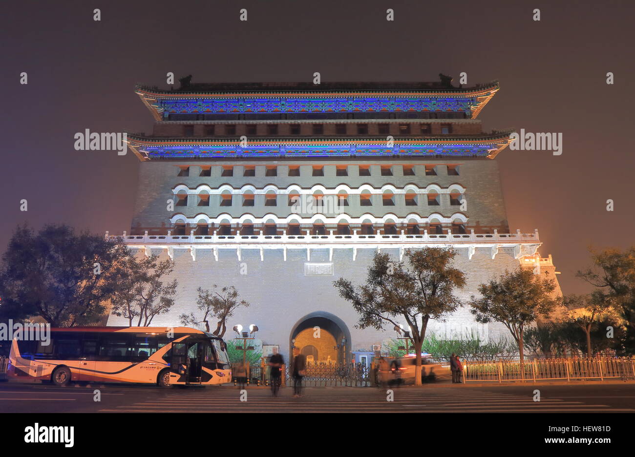 People visit historical Qianmen gate in Beijing China. Qianmen was ...