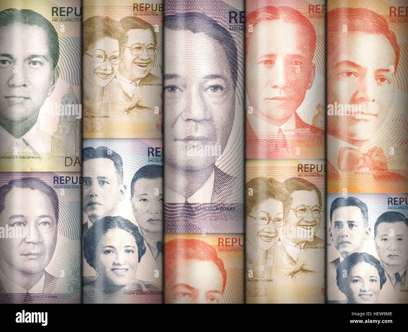Different money bills stacke over each other forming a money wall Stock ...