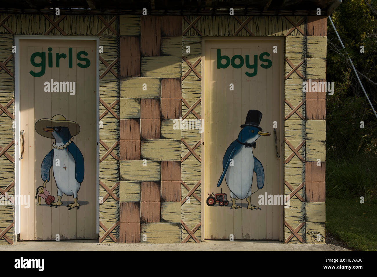 Penguin cartoons show the different sexes at the toilet in Wainui in ...
