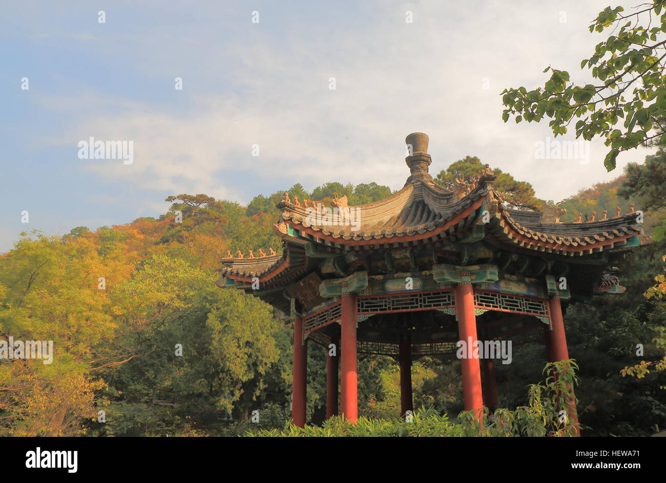 Chinese traditional temple and pavilion in Xiangshan mountain in ...