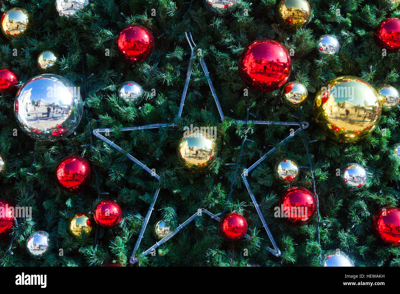 Large scale Decorated Christmas tree Stock Photo - Alamy