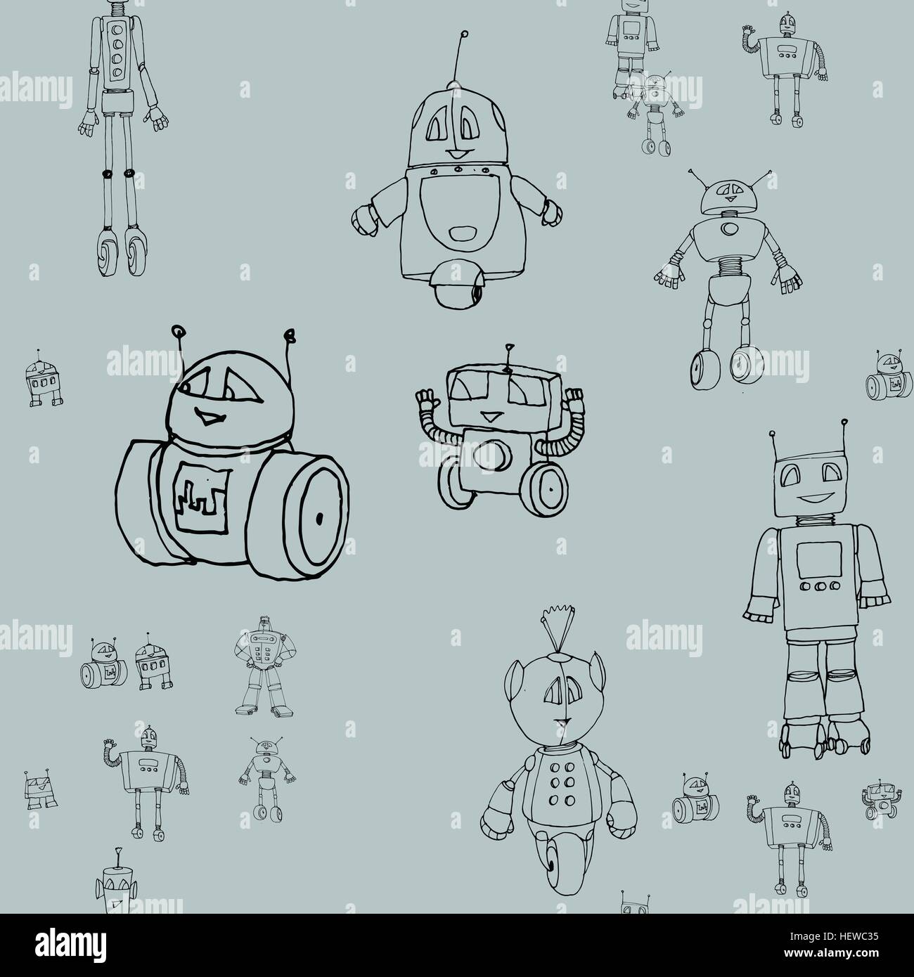 Robot doodles pattern Stock Vector Image & Art - Alamy