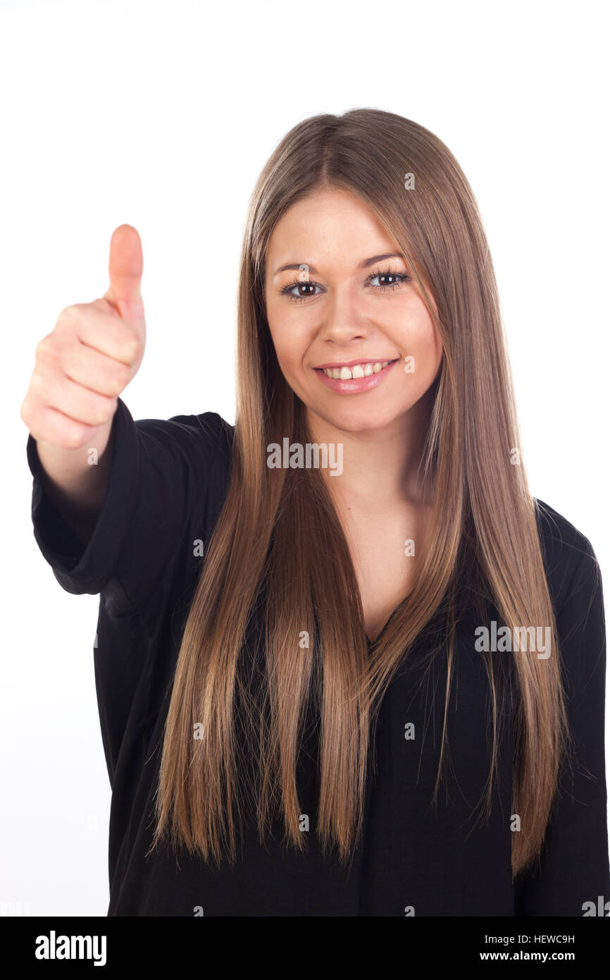 Attractive blonde girl saying Ok isolated on a white background Stock ...