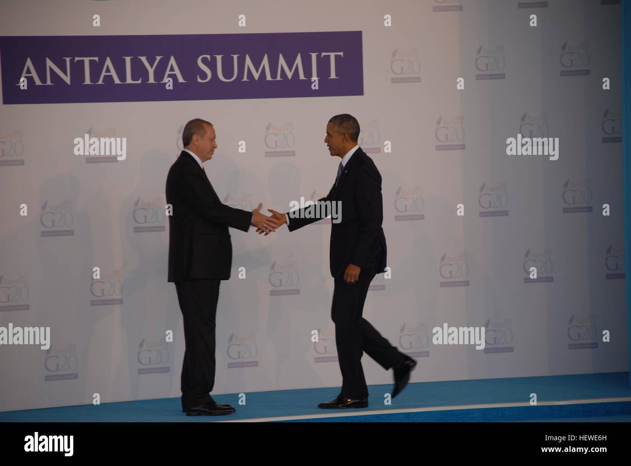 Turkish President Recep Tayyip Erdogan (L) greets US President Barack ...