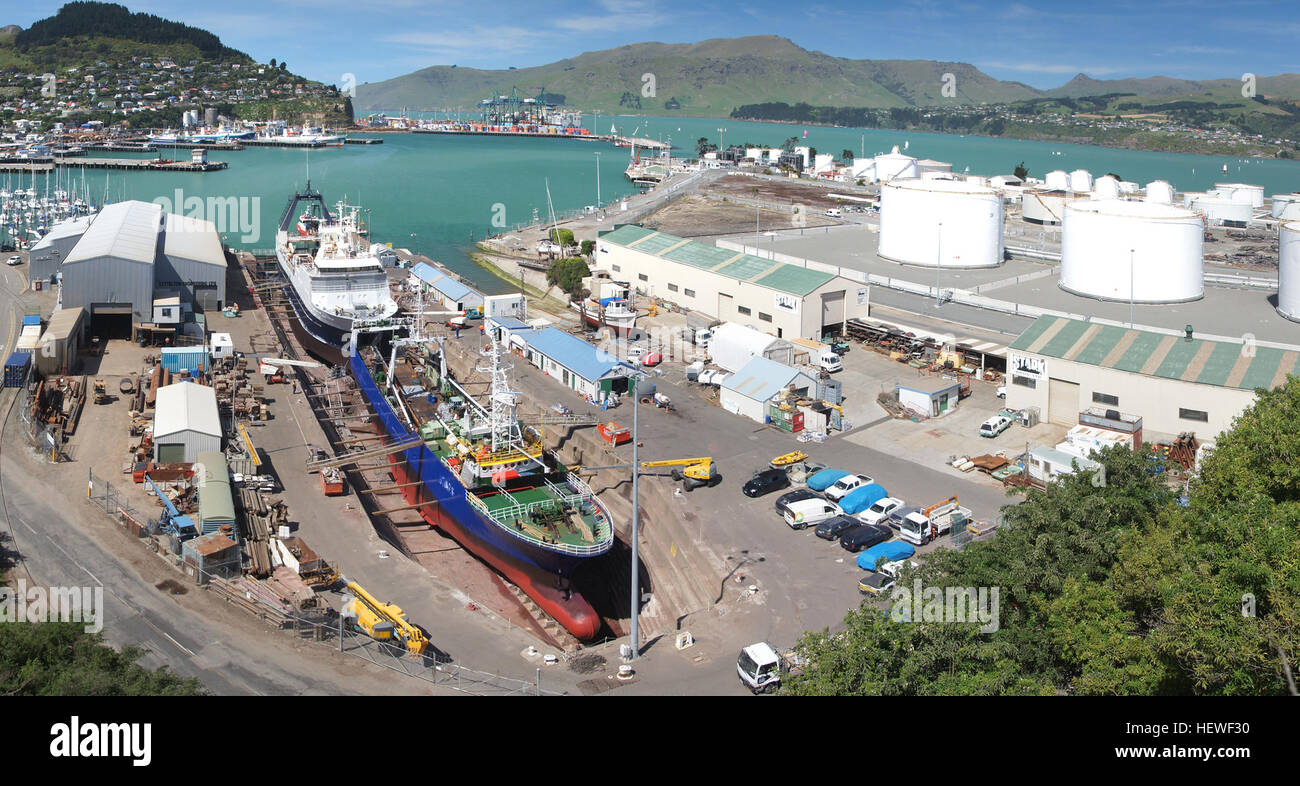 Lyttelton's graving dock, opened in 1883, is a historic site built of ...