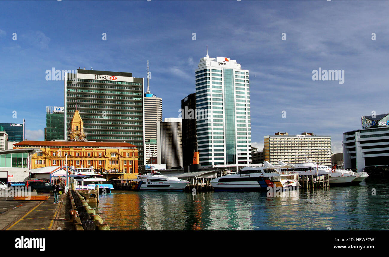 The Auckland Ferry Building, a historical landmark, serves as a ...