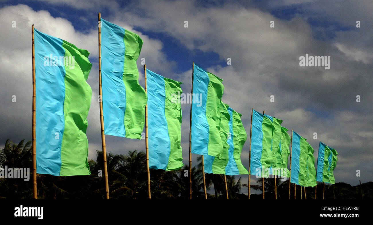 Green banners flutter on Currimao Beach, located in Ilocos Norte ...