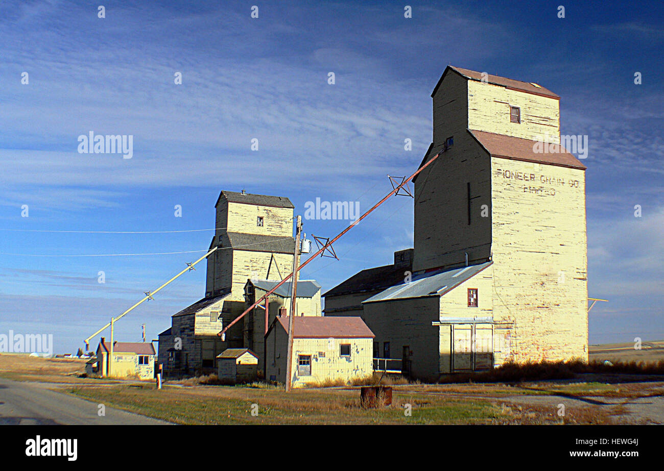 The grain elevators along the former Canadian Pacific Railway tracks in ...