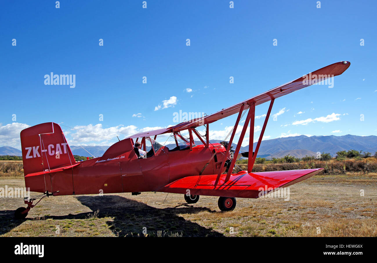 A red Grumman Ag-Cat biplane is seen at Pukaki Airport in Twizel, New ...