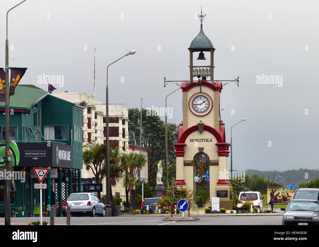 The Hokitika town clock tower, built in 1903, also serves as a memorial ...