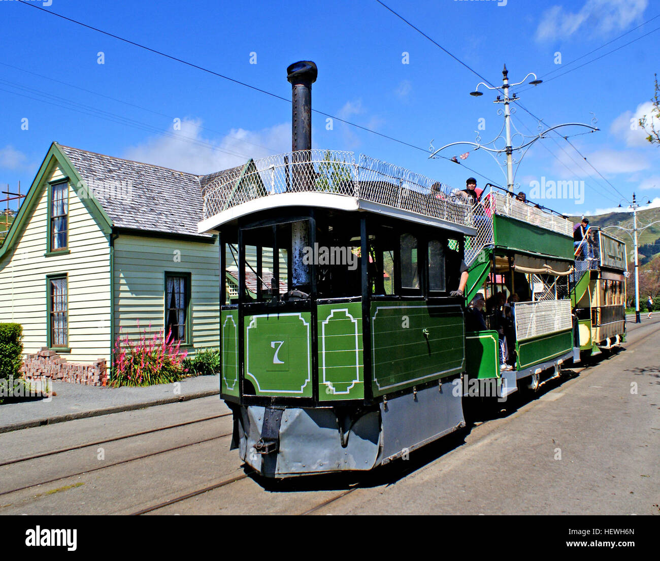 A historic photo of Steam Tram No. 7, taken in the 1900s, shows the ...