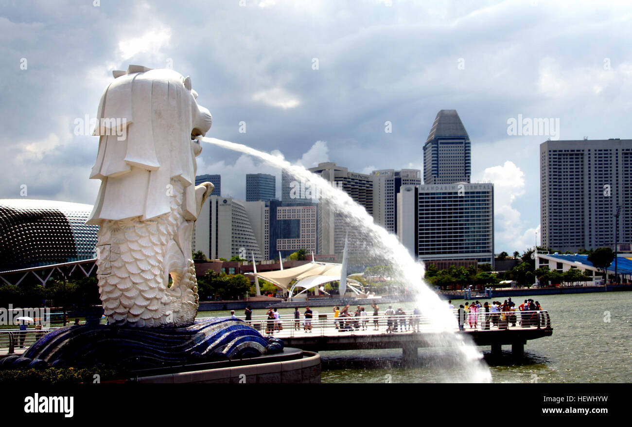 The Merlion, a mythical creature with the head of a lion and the body ...