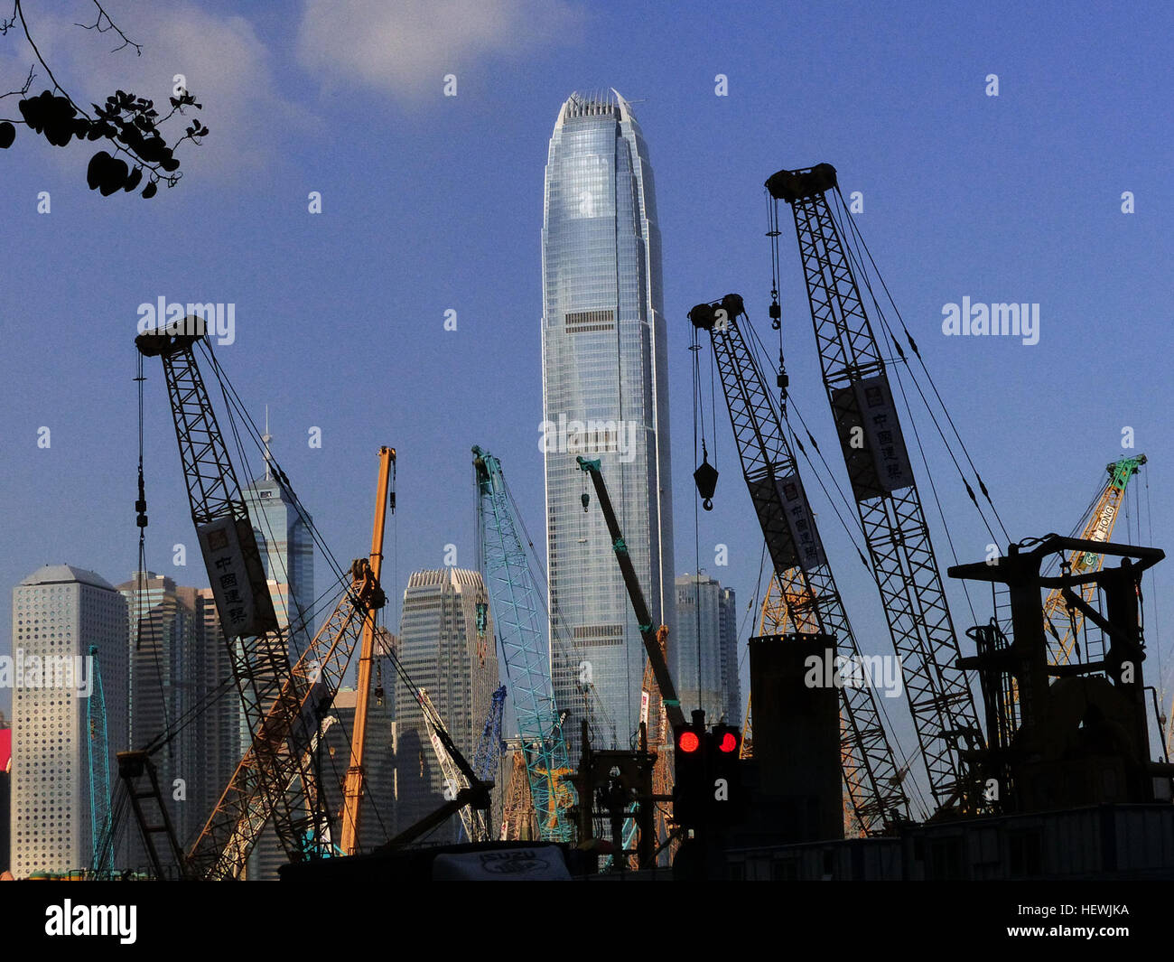A photograph of the construction of a high-rise building in Hong Kong ...