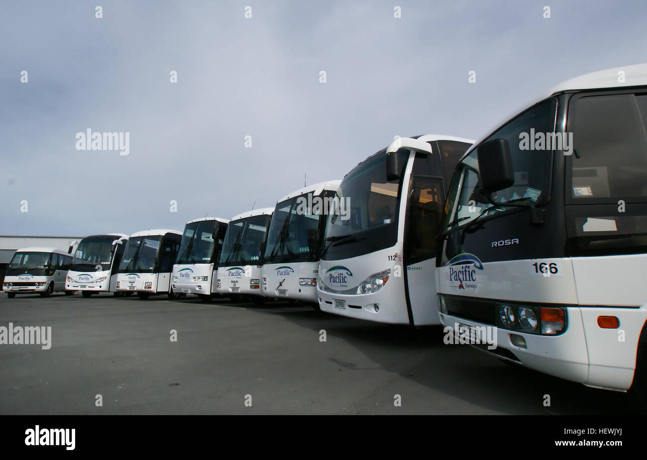 A promotional photograph of Pacific Tourways Ltd, a New Zealand coach ...