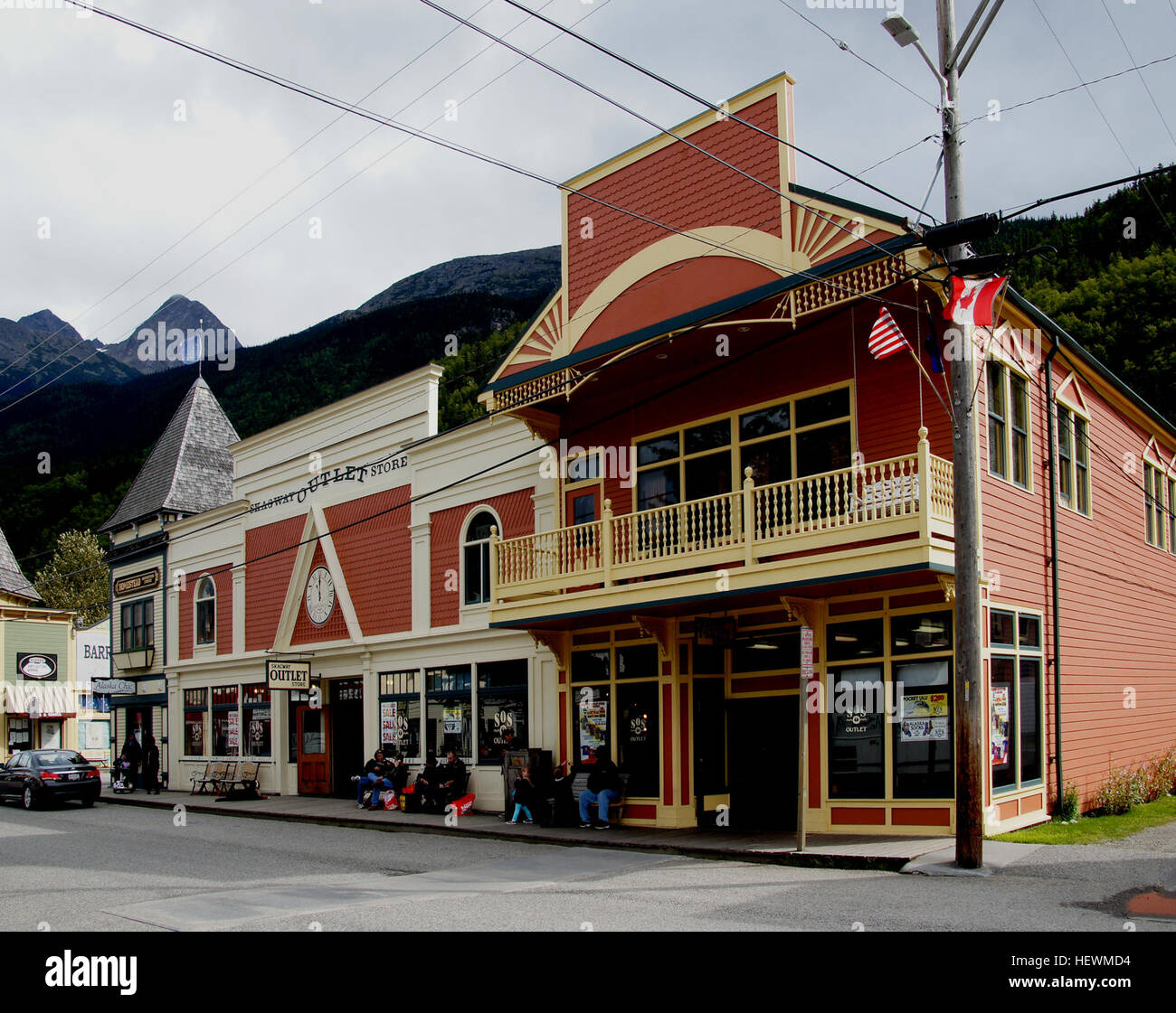 A photograph taken in Skagway, Alaska, featuring Indian masks and totem ...
