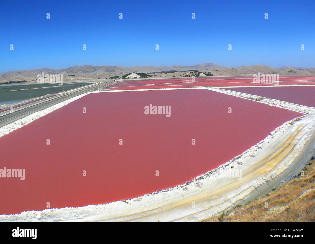 At Lake Grassmere in Blenheim, New Zealand, Dominion Salt produces sea ...
