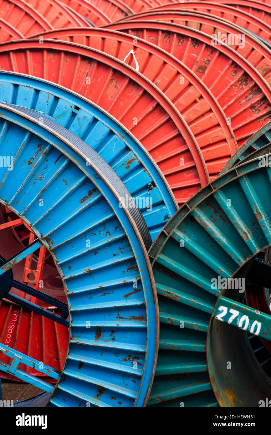 Colourful cable reels Stock Photo - Alamy