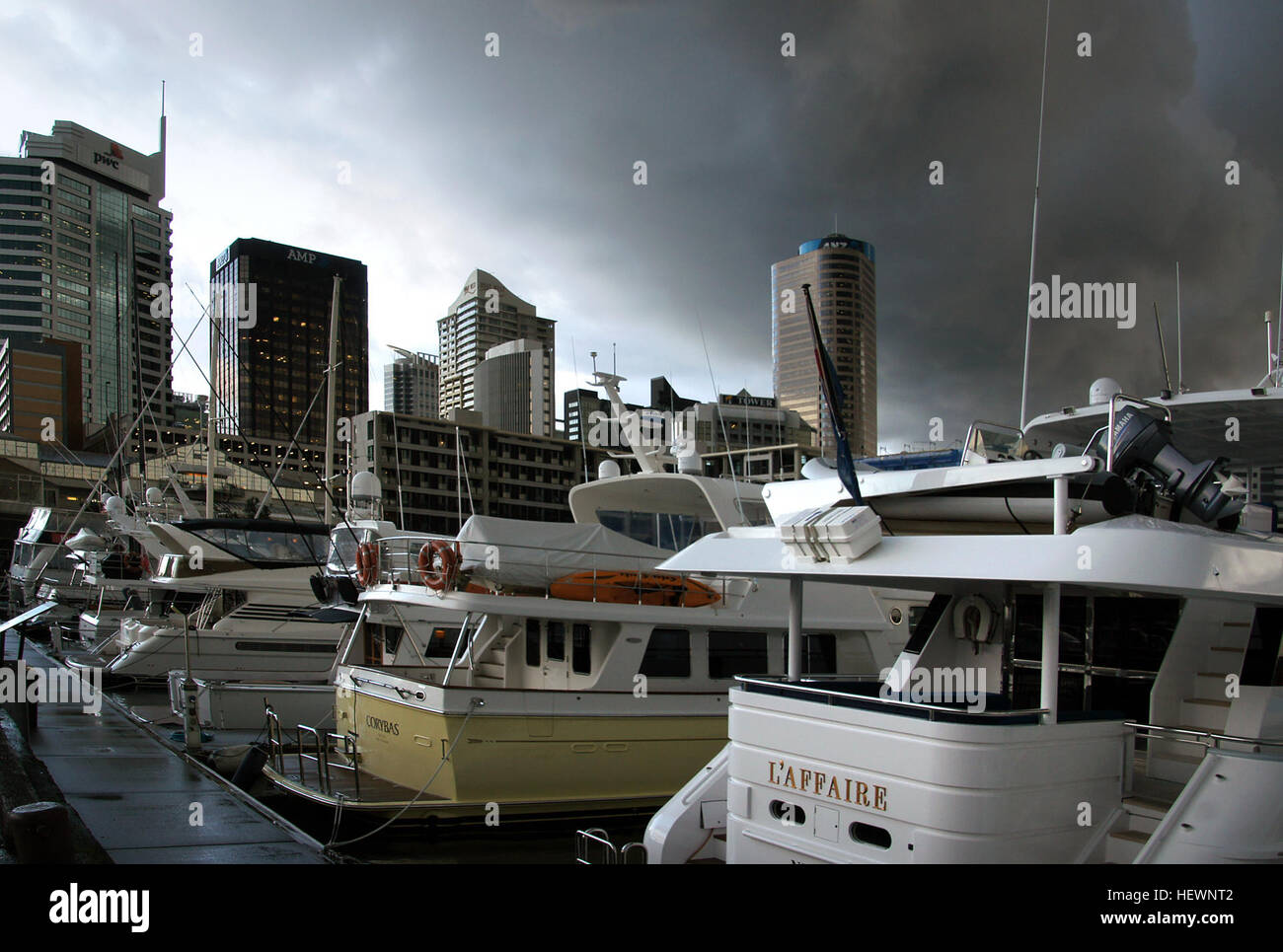 A dramatic view of Auckland’s city skyline, captured during a storm in ...