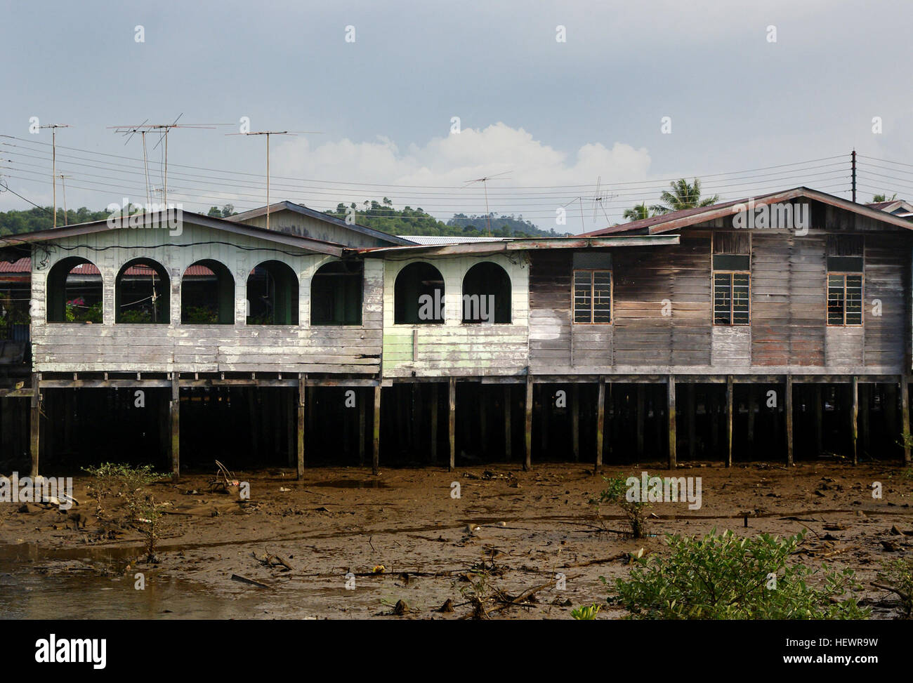 The image captures Kampong Ayer, the water village of Brunei, with ...