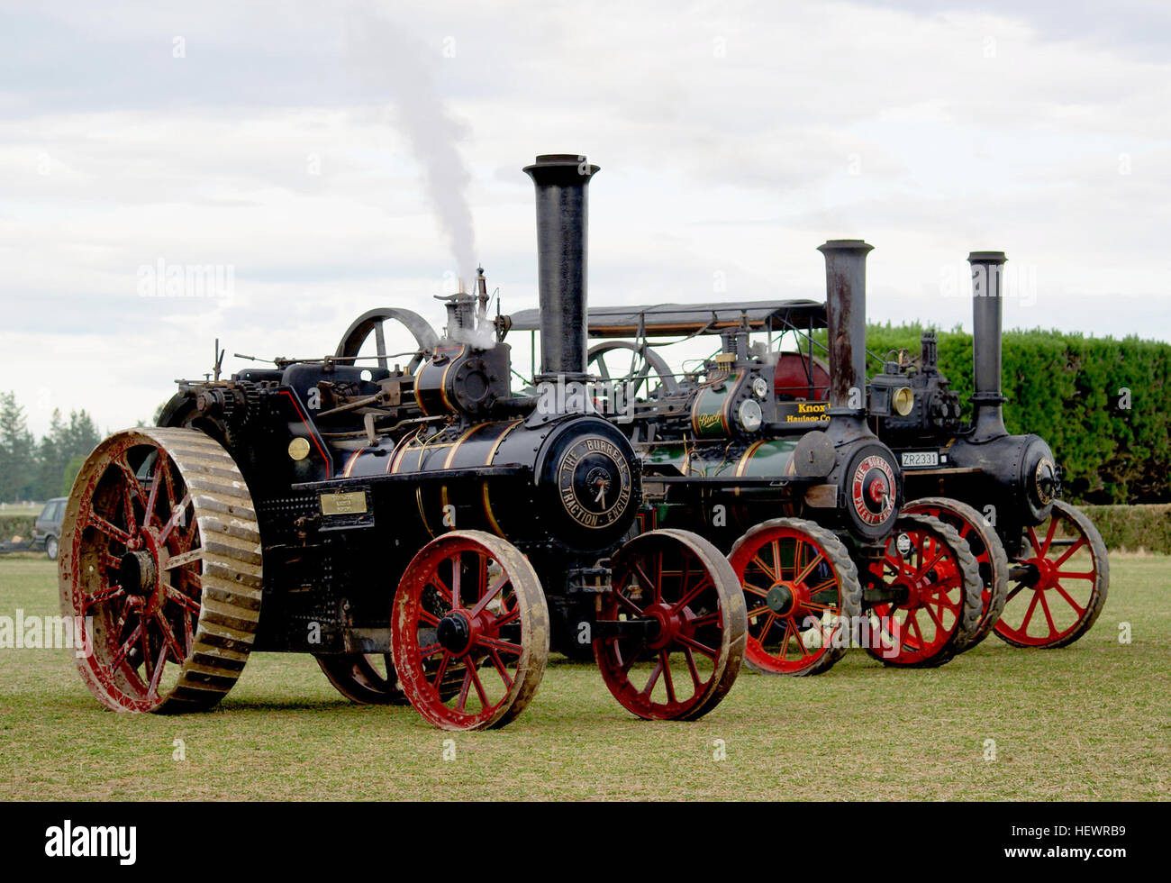 The image captures a Burrell traction engine, a steam-powered vehicle ...