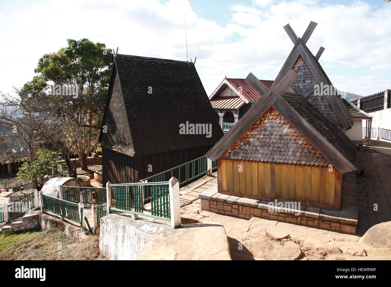King's and Queen's buildings at the palace at Ambohimanga near ...