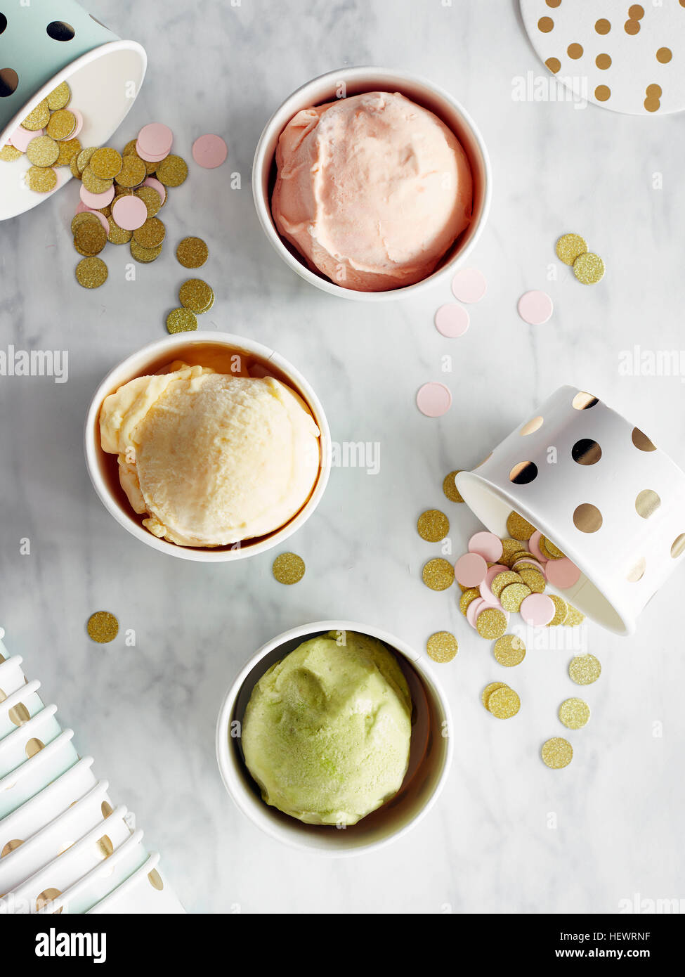 Ice-cream in cups on marble top Stock Photo - Alamy