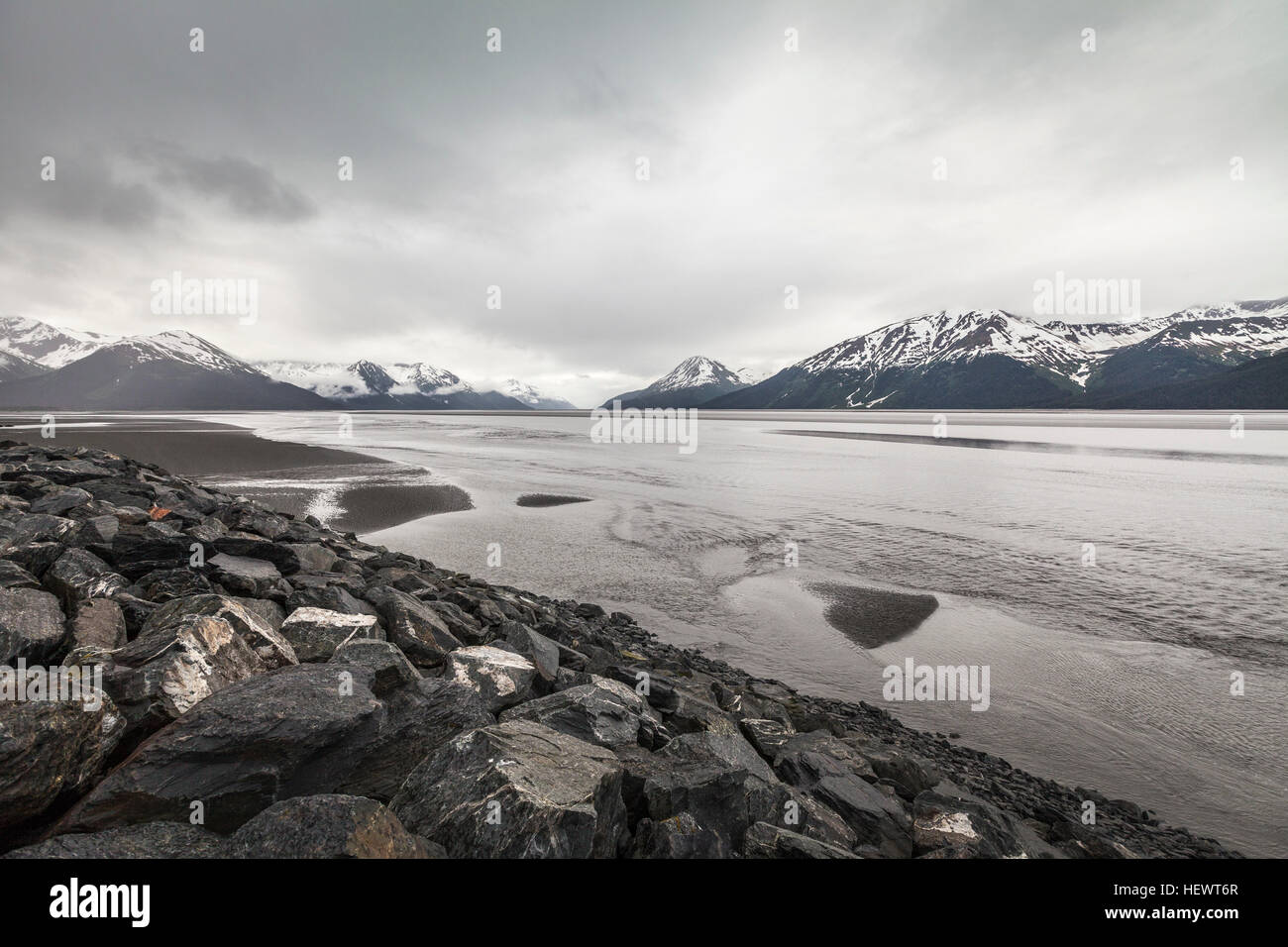 Snow capped mountains, Beluga Point Lookout, Seward Highway, Alaska ...