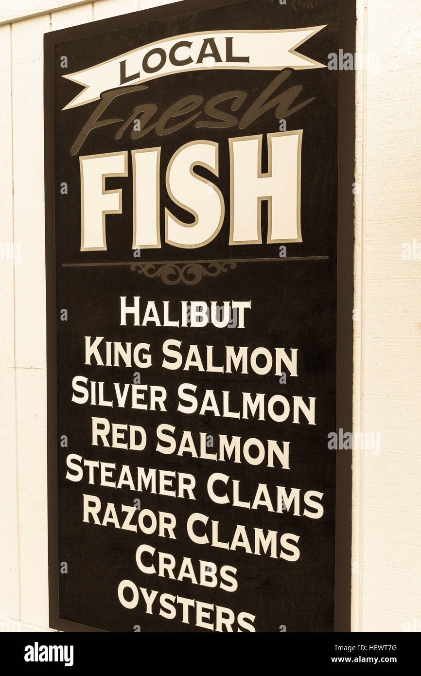 Fishmongers shop sign, Homer Spit, Kachemak Bay, Alaska, USA Stock ...