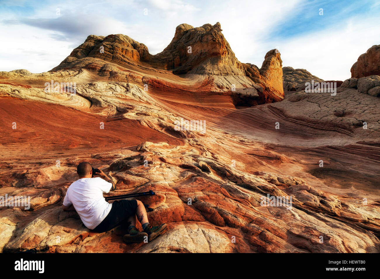 Photographer photographing White Pocket rock formation, Page, Arizona ...