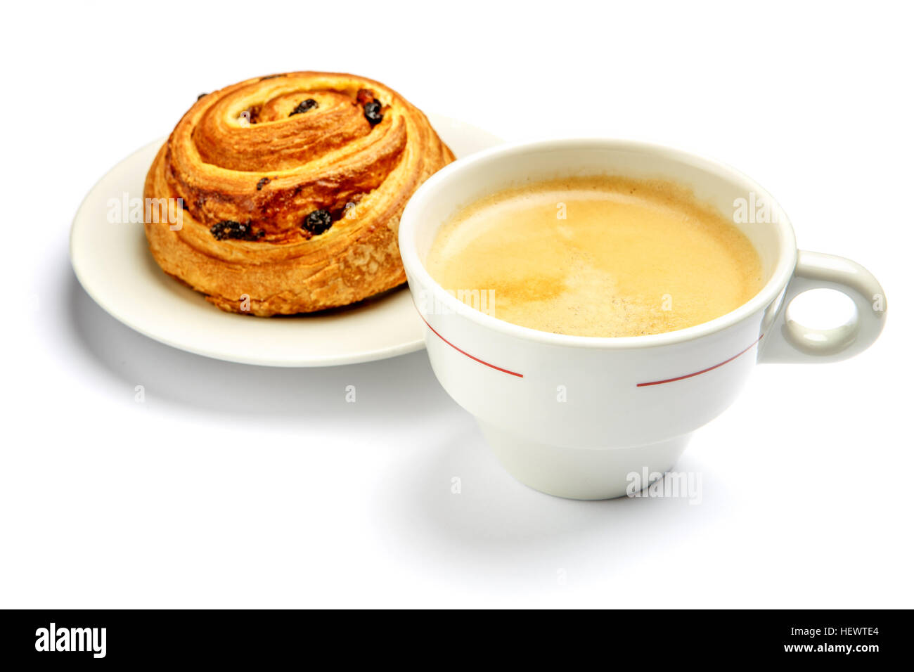 fresh cinnabon and coffee on white background Stock Photo - Alamy