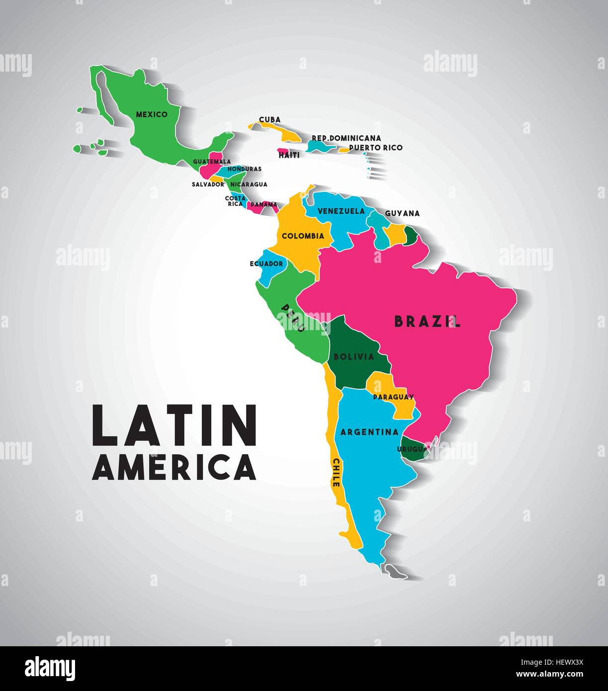 Latin America On World Map 10,542 Latin America Map Flat Images, Stock