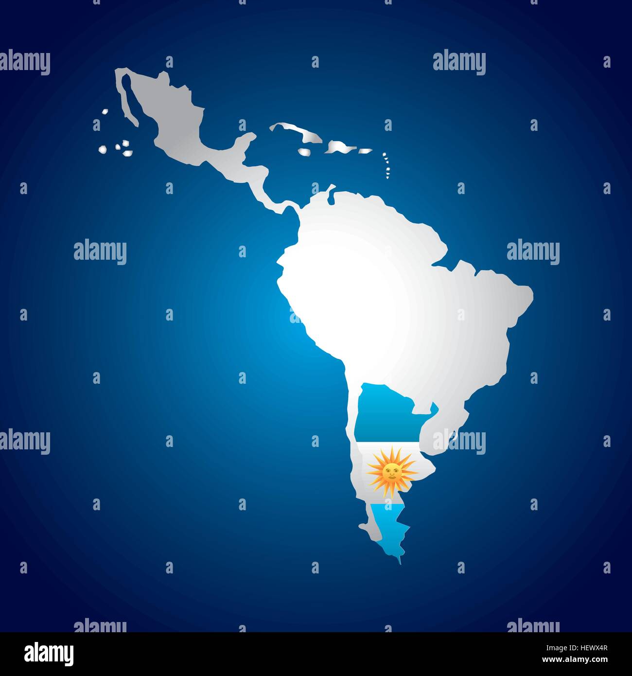 latin america map with the argentina flag over blue background. vector ...