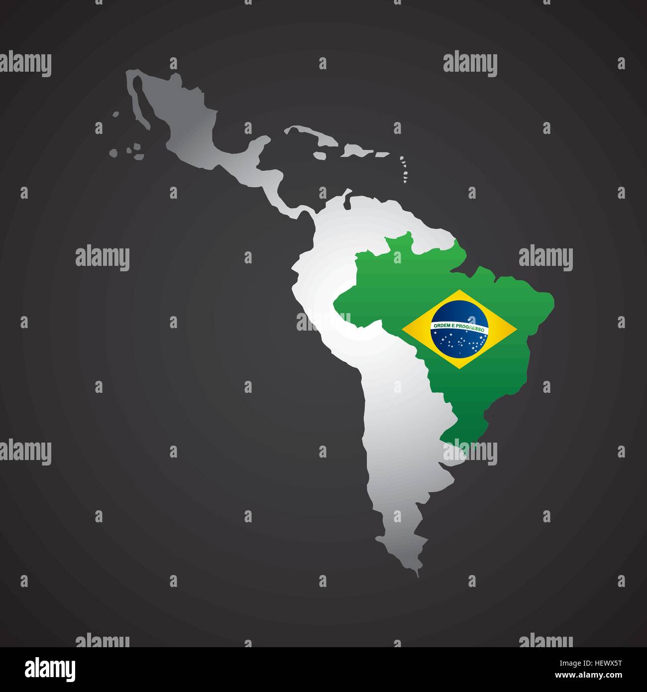latin america map with the brazil country flag over blue background ...