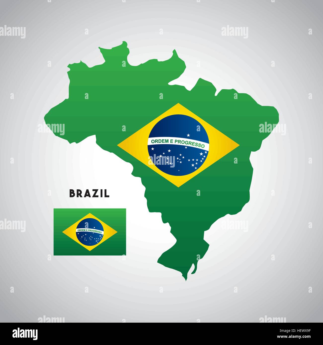 brazil flag on country map icon over white background. colorful design ...