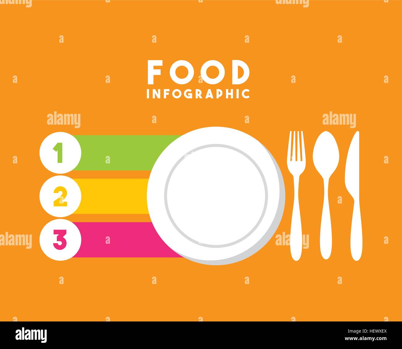 infographic presentation of food with plate and cutlery icons. colorful ...