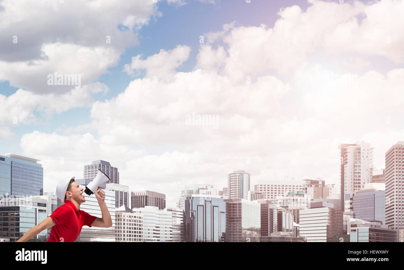 Guy making announcement Stock Photo - Alamy