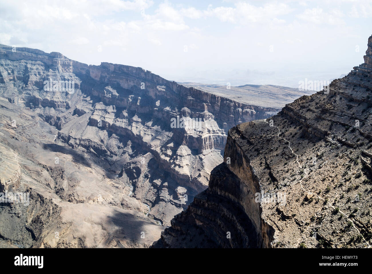 Sheer cliff walls and terraces carved by erosion in a massive desert ...