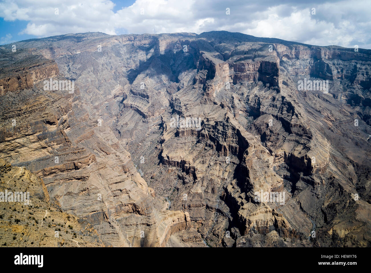 Sheer cliff walls and terraces carved by erosion in a massive desert ...
