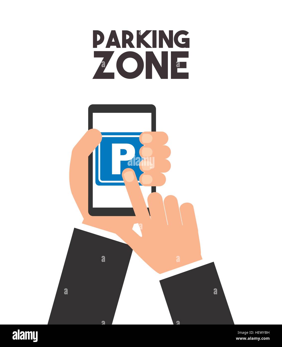 hand holding a smartphone device with parking zone sign icon on screen ...