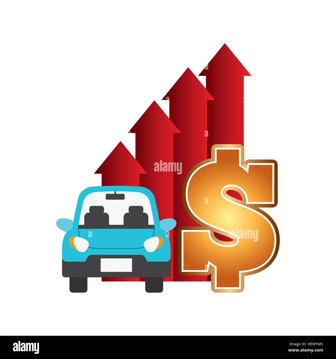 blue car vehicle and money sign with up arrows direction over white ...