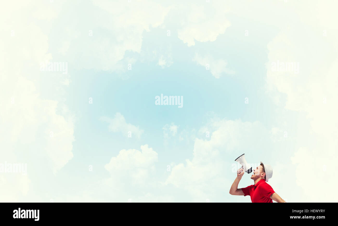 Guy making announcement Stock Photo - Alamy